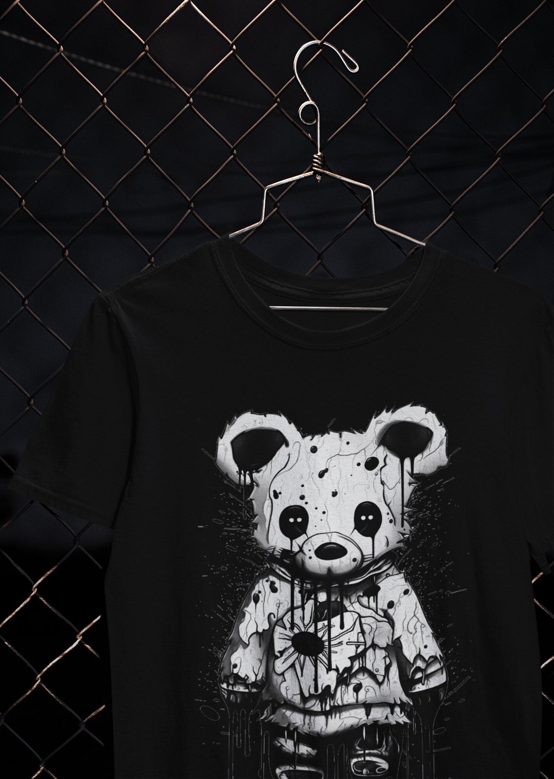 Grunge Teddy Bear T-shirt, Gothic Bear T-shirt, Goth Clothes, Y2K Top ...