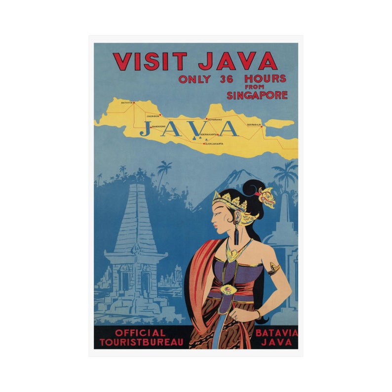 Indonesia "visit Java" Travel Poster Premium Vintage Style (1930s) - Etsy