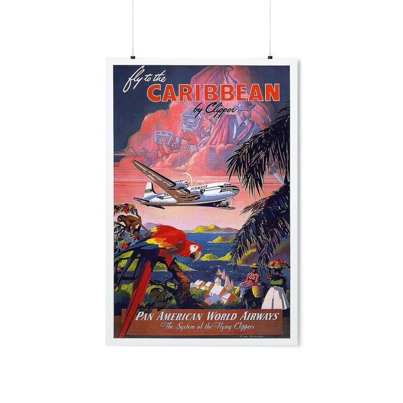 Vintage Caribbean Pan Am Travel Poster Print - Etsy