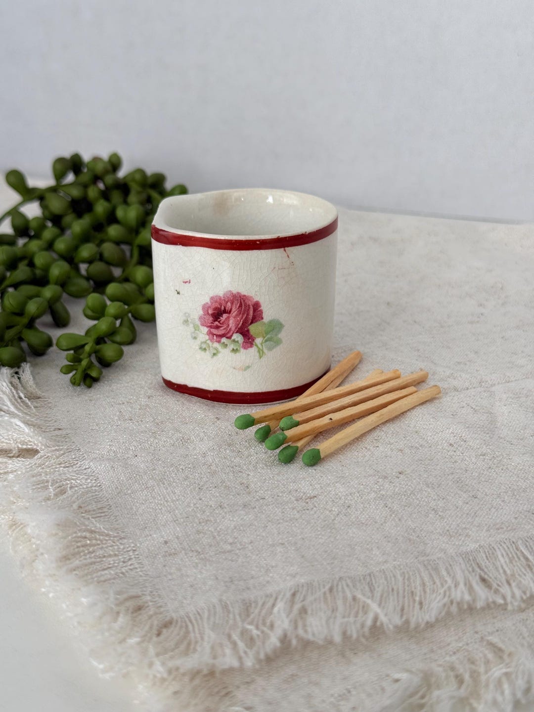 Vintage Rose Pottery Match Holder: Crackle Glaze Ceramic Wall Pocket - Etsy