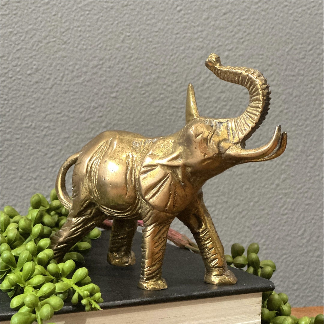 Vintage Brass Elephant Figurine, Animal Statue, Safari Figurine, Raised ...