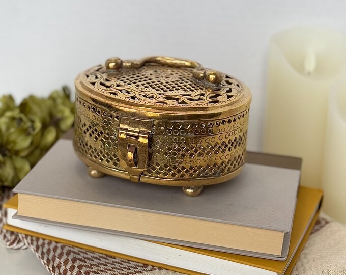 Vintage Brass Oval Cricket Box Chinese Cricket Box Trinket Box Catchall ...