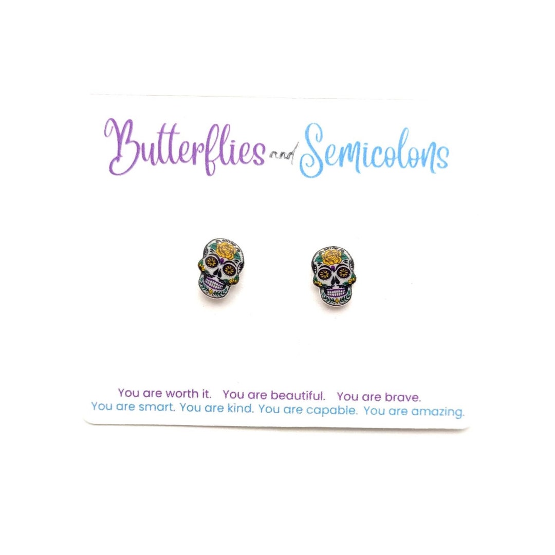 Day of the Dead Sugar Skull Stud Earrings-día De Los Muertos Earrings ...