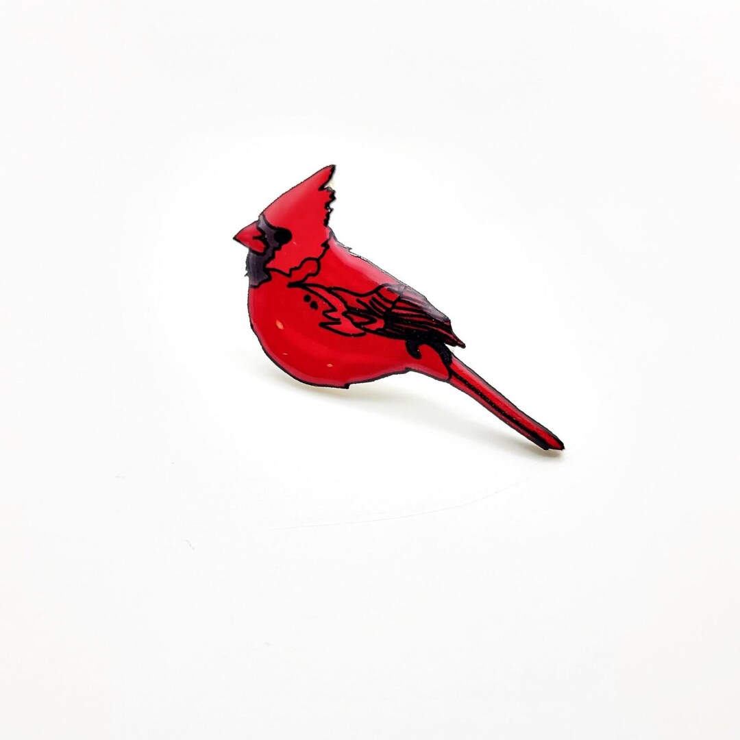 Red Cardinal Resin Pin- Unique Bird Accessory -metal & Rubber Backing ...