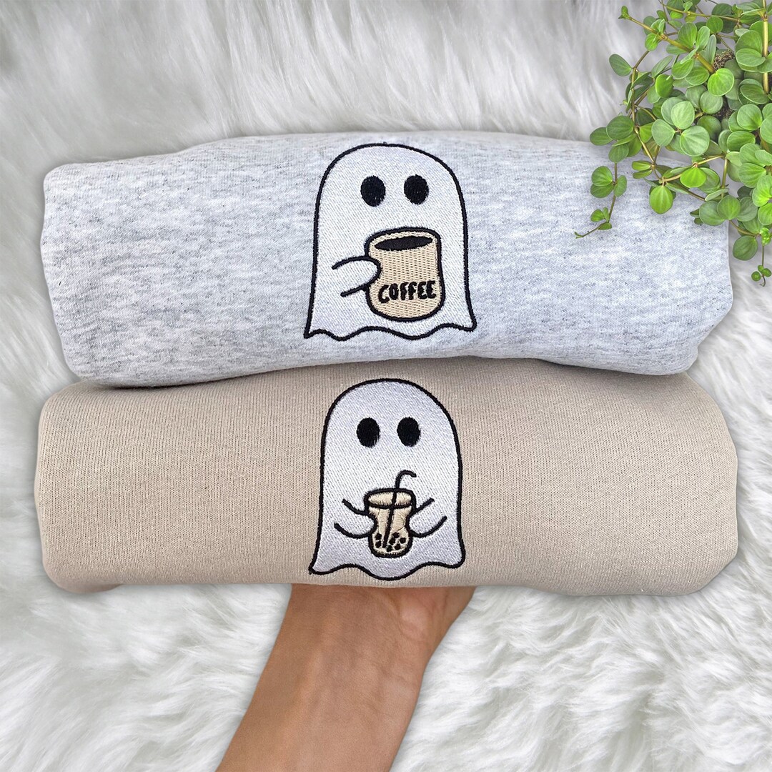 Little Ghost Coffee Ghost Milk Tea Embroidered Sweatshirt/ - Etsy