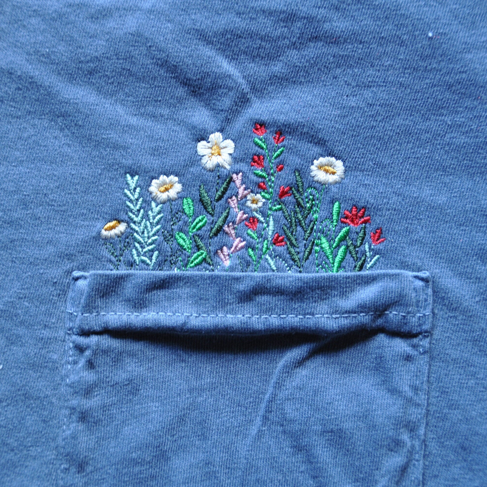 Wildflower Embroidered Pocket Tee Floral Flower T-shirt Shirt Comfort ...