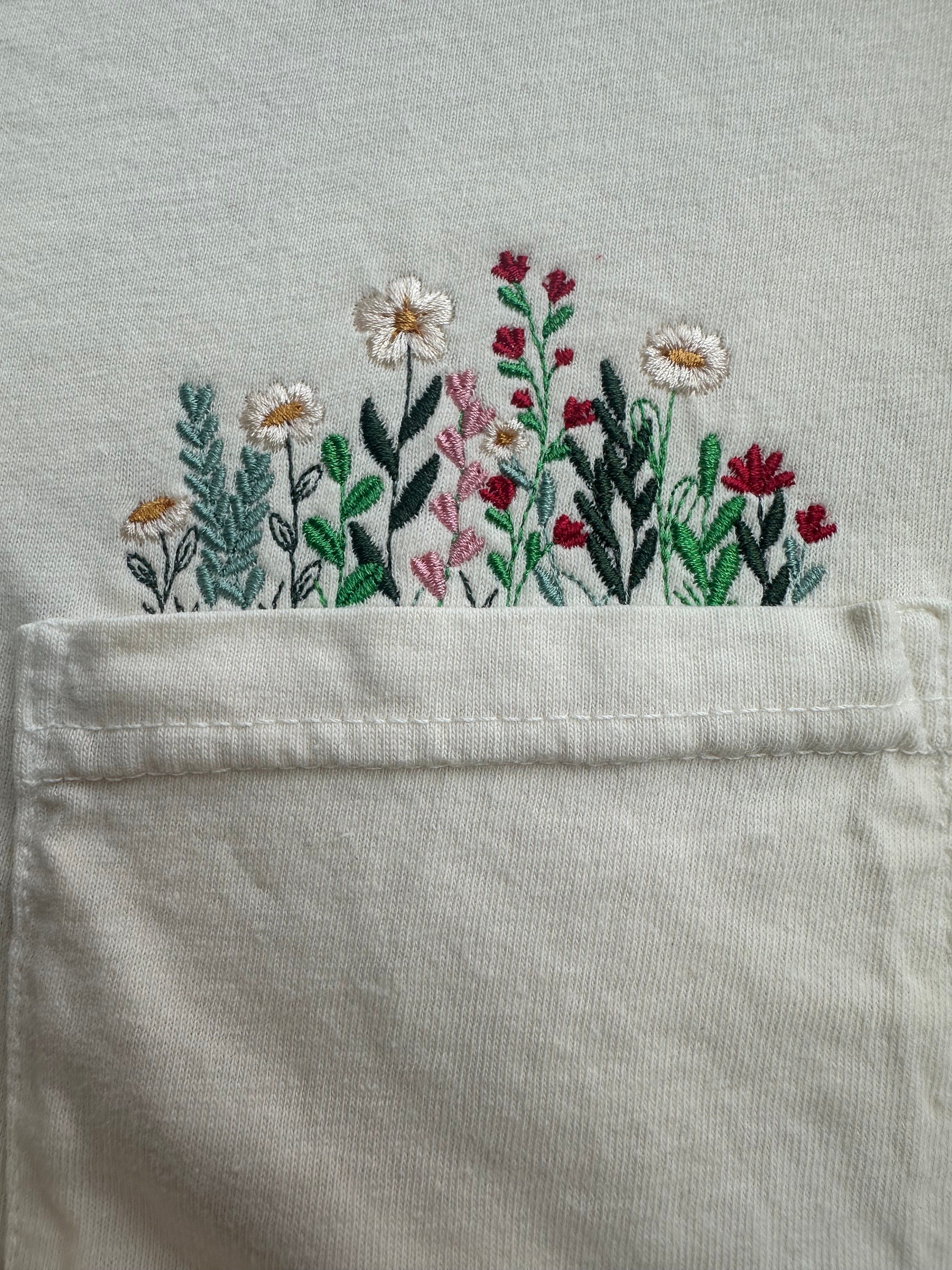 Wildflower Embroidered Pocket Tee Floral Flower T-shirt Shirt Comfort ...