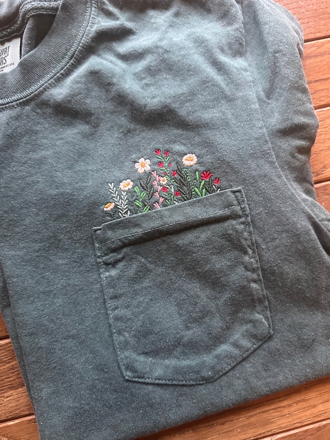 Wildflower Embroidered Pocket Tee - Floral Flower T-shirt Shirt ...