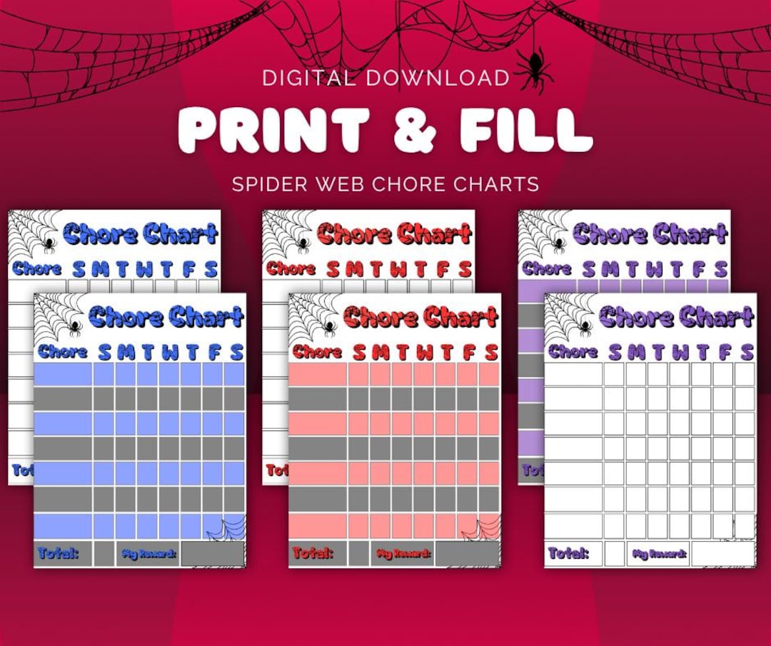Printable Spider Web Chore Chart: Print and Fill for Kids and Adults ...