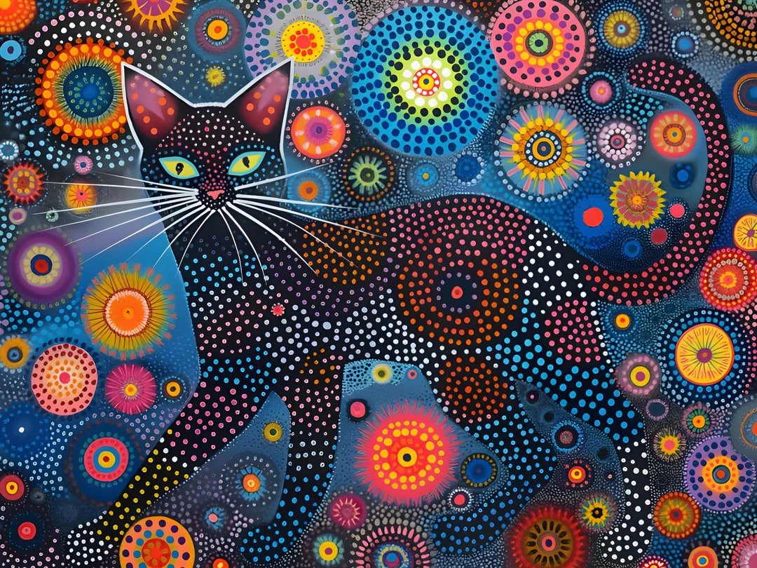 Yayoi Kusama Cat Art Set of 5 in 20K! Colorful Feline Artwork, Kitten ...