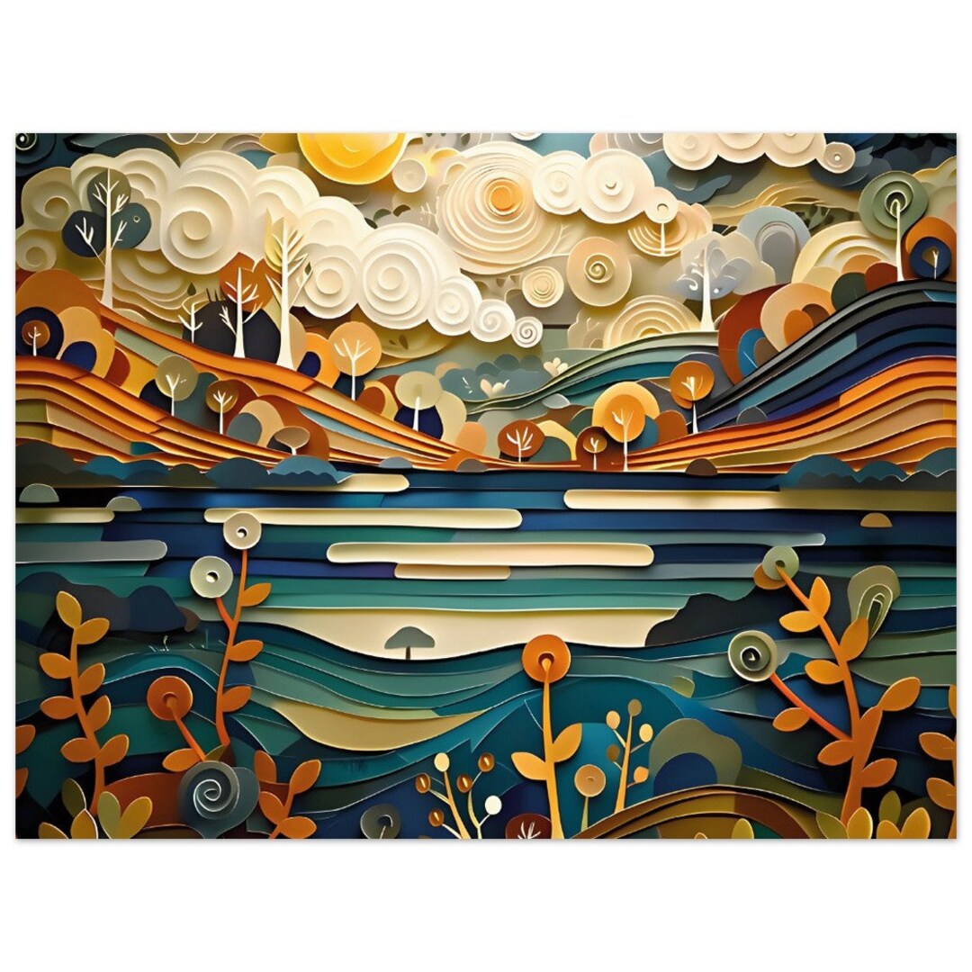 Unique Moonscape Art 3D Landscape Print, Colorful Wall Decor, Abstract ...