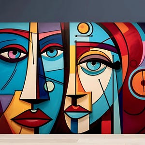Colorful Two Faces Abstract Portrait, Abstract Art, Face Design Art ...