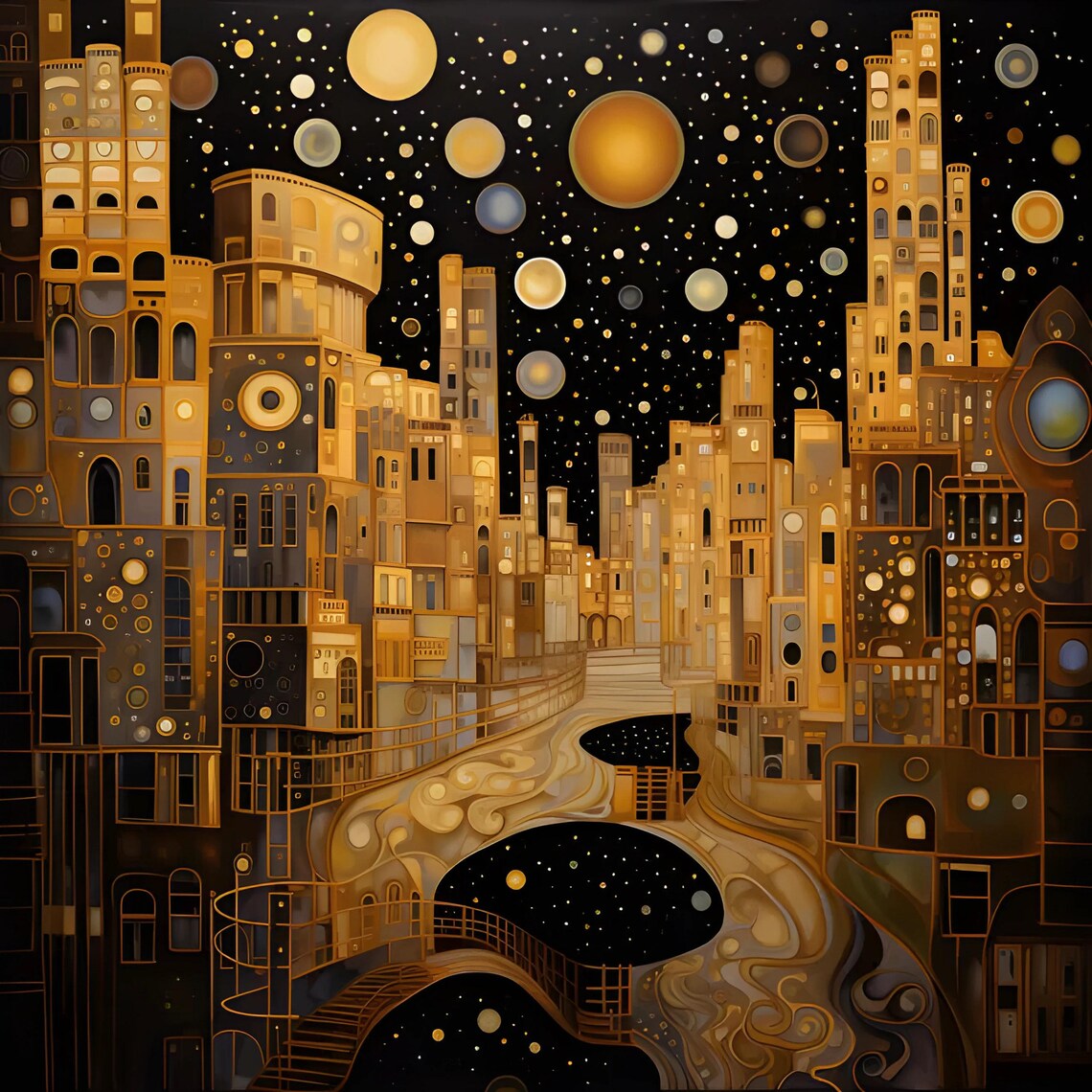 Stylized Cityscapes in 5K Set of 5. Print on Demand, Instant Download ...