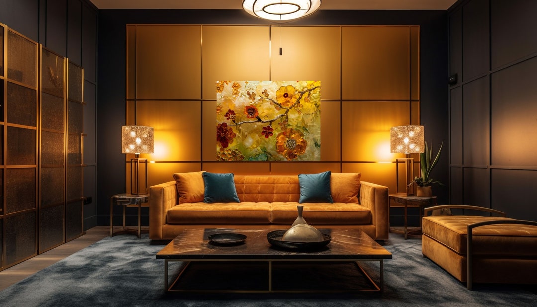 Golden Landscape Slag Glass Art Nouveau Wall Decor - Unique & Exclusive ...