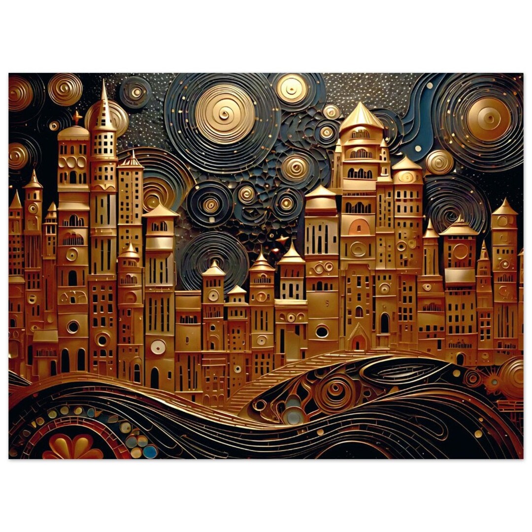 Home Decor Gold Cityscape Art Intricate Quilling Design of Circles ...