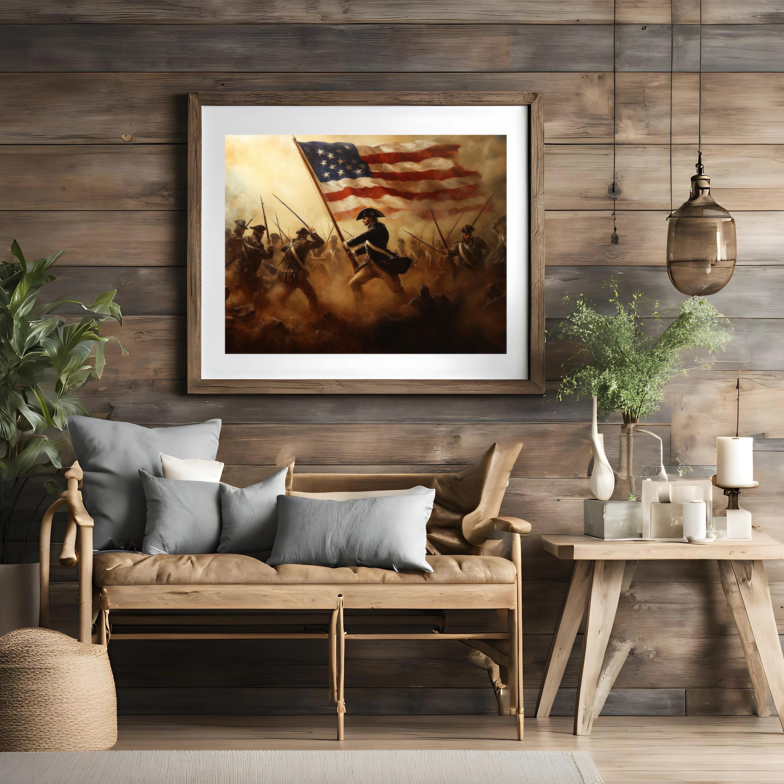 American Revolution Battle Print - Patriotic Wall Art With Soldiers and ...