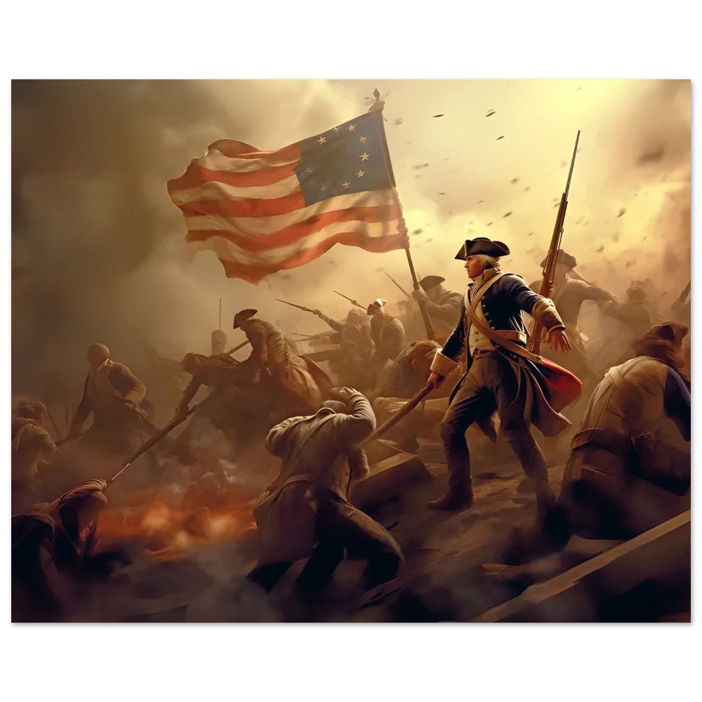 American Revolution Vintage Landscape Poster, Large Art Print, Patriotic Art Design, American ...