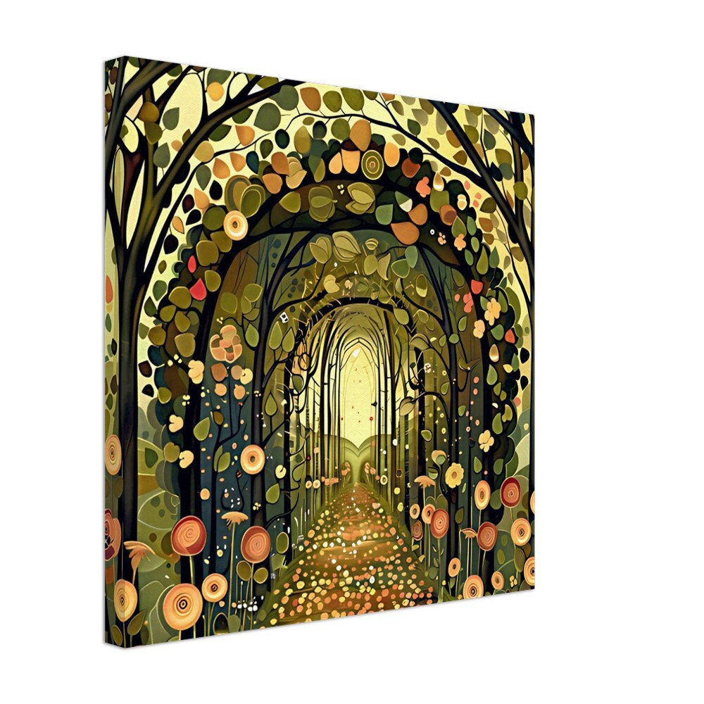 Enchanting Forest Canvas Arched Trees, Art Nouveau Blooms, Warm Shades ...