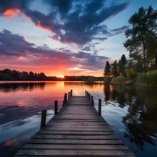Lakeside Sunset and Twilight Backdrops in 5K Set of 5, Digital Download ...