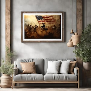 American Revolution Battle Print - Patriotic Wall Art With Soldiers and ...