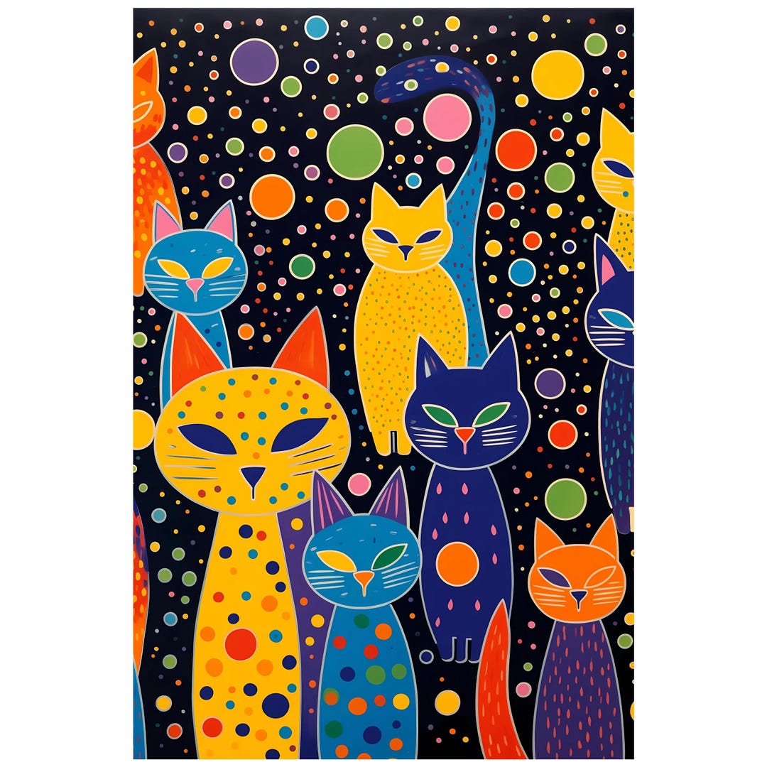 Yayoi Kusama Cat Gemstone Art: 5-print Bundle, Jeweled Feline ...