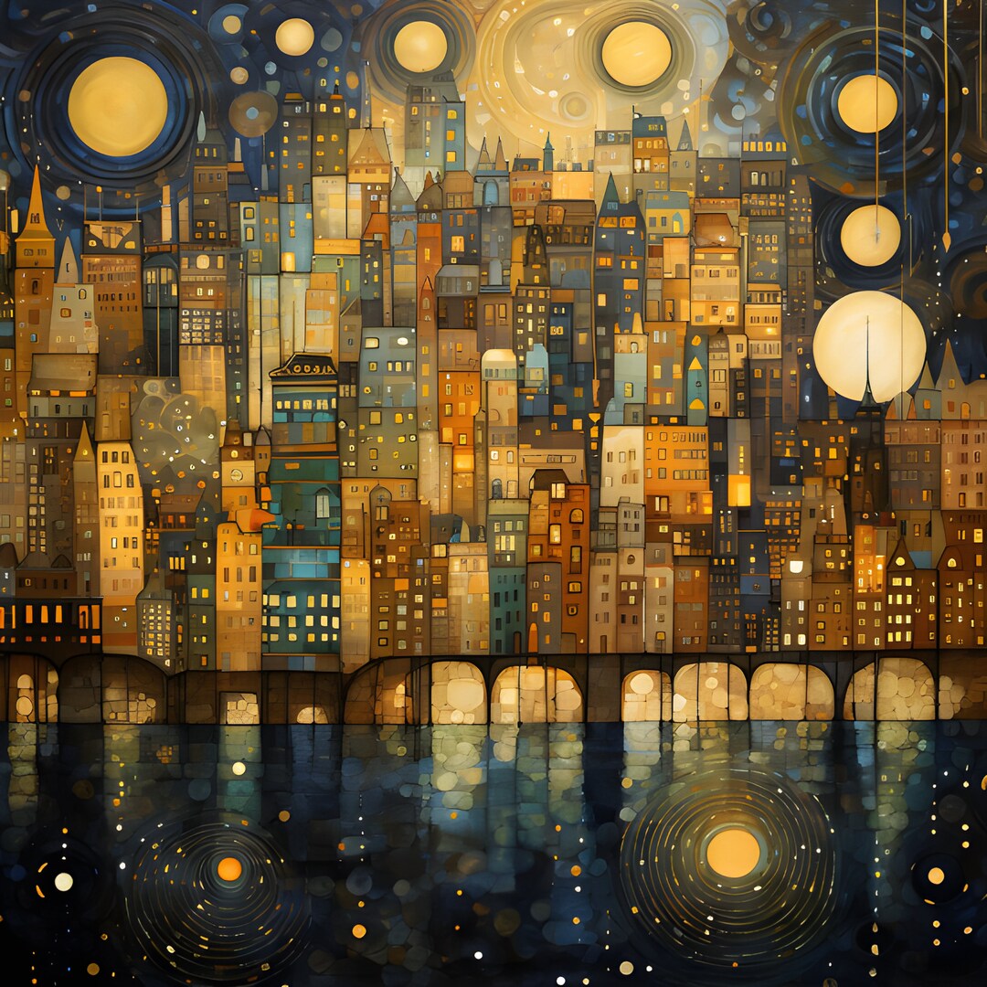 Incredible Gustav Klimt Inspired Cityscapes in 25K! Set of 5. Print on ...