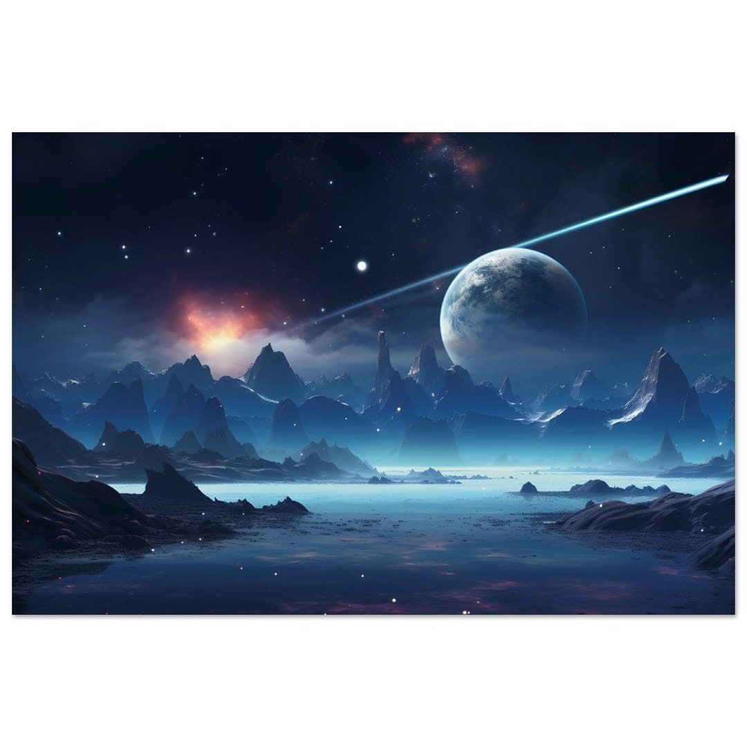 Museum-quality Print, Fantasy Moonscape, Stars and Planets, Celestial ...