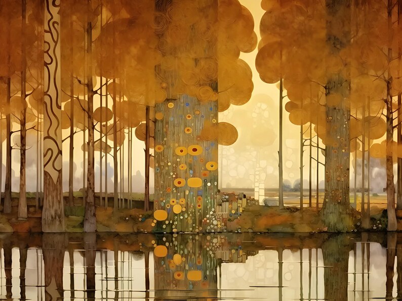 Set of 5 Unique Gustav Klimt Inspired Landscapes in 5K Print on Demand ...