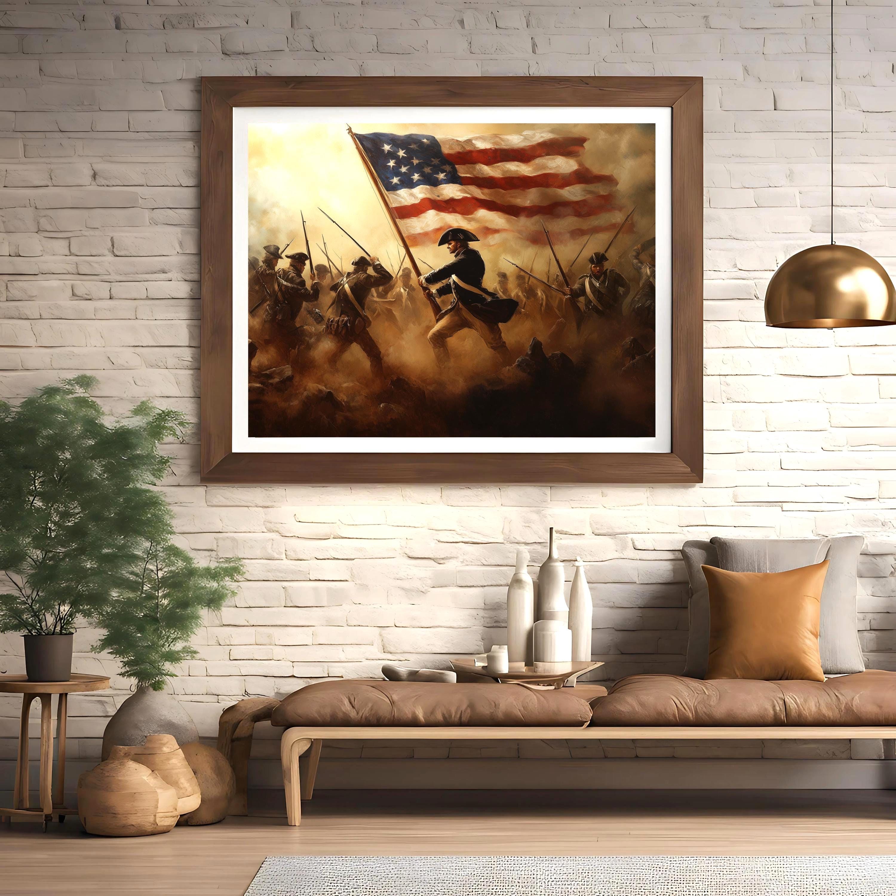 American Revolution Battle Print - Patriotic Wall Art With Soldiers and ...