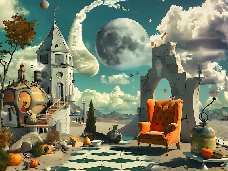 Set of 5 in 5K Surreal Digital Art Scenes With Unconventional Items and ...