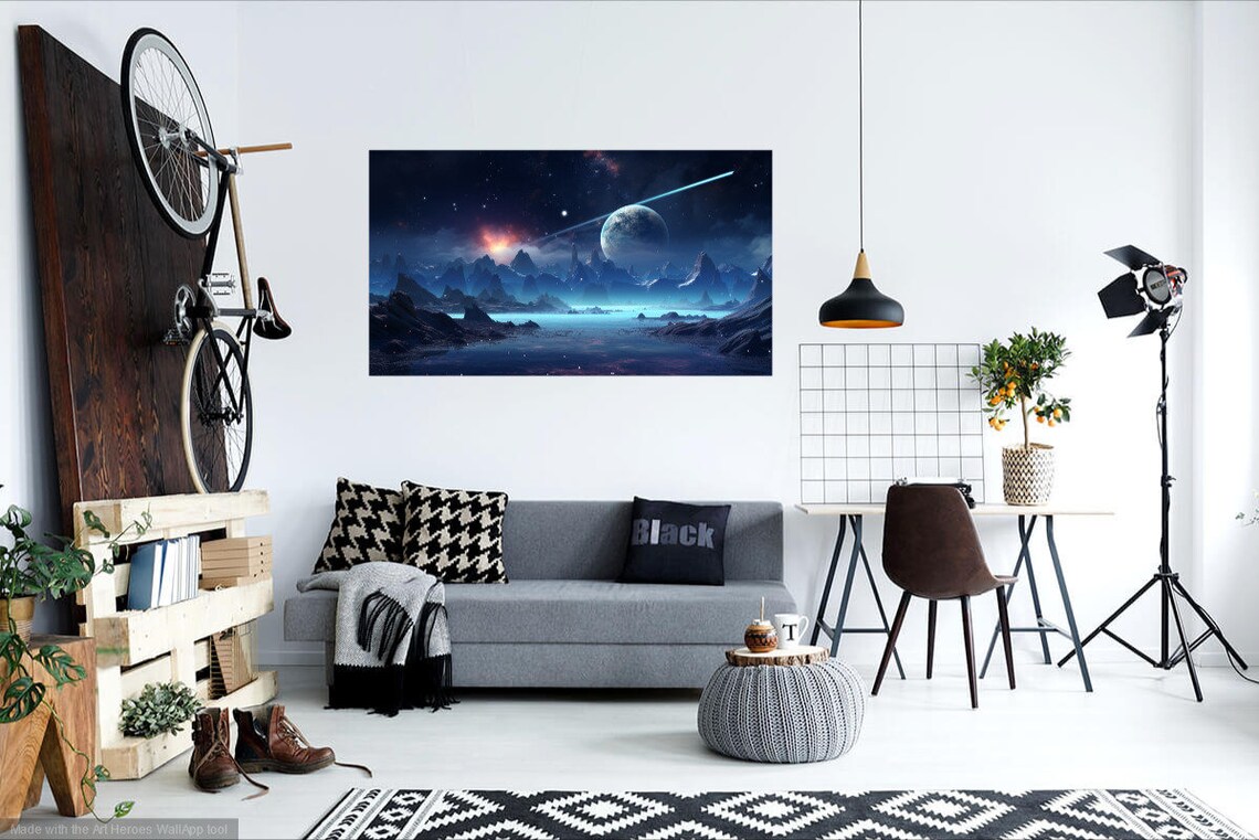 Museum-quality Print, Fantasy Moonscape, Stars and Planets, Celestial ...