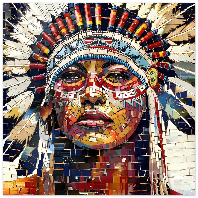 Classical Premium Poster With Mosaic Style Indian Headress Design - Etsy