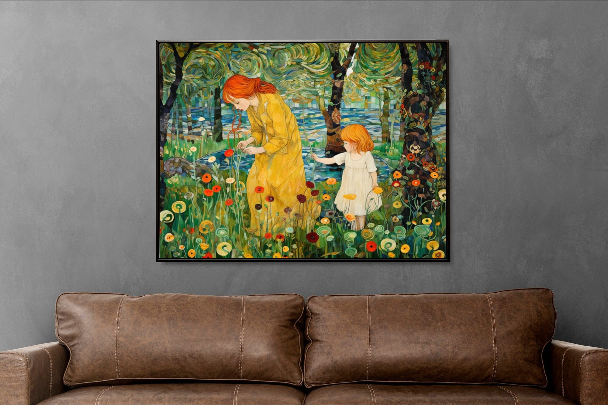Mother and Daughter, Gustav Klimt, Flower Garden Print, Wall Art, Large ...