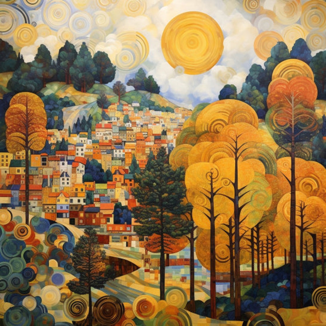 Incredible Gustav Klimt Inspired Landscapes in 5K Set of 5. Print on ...