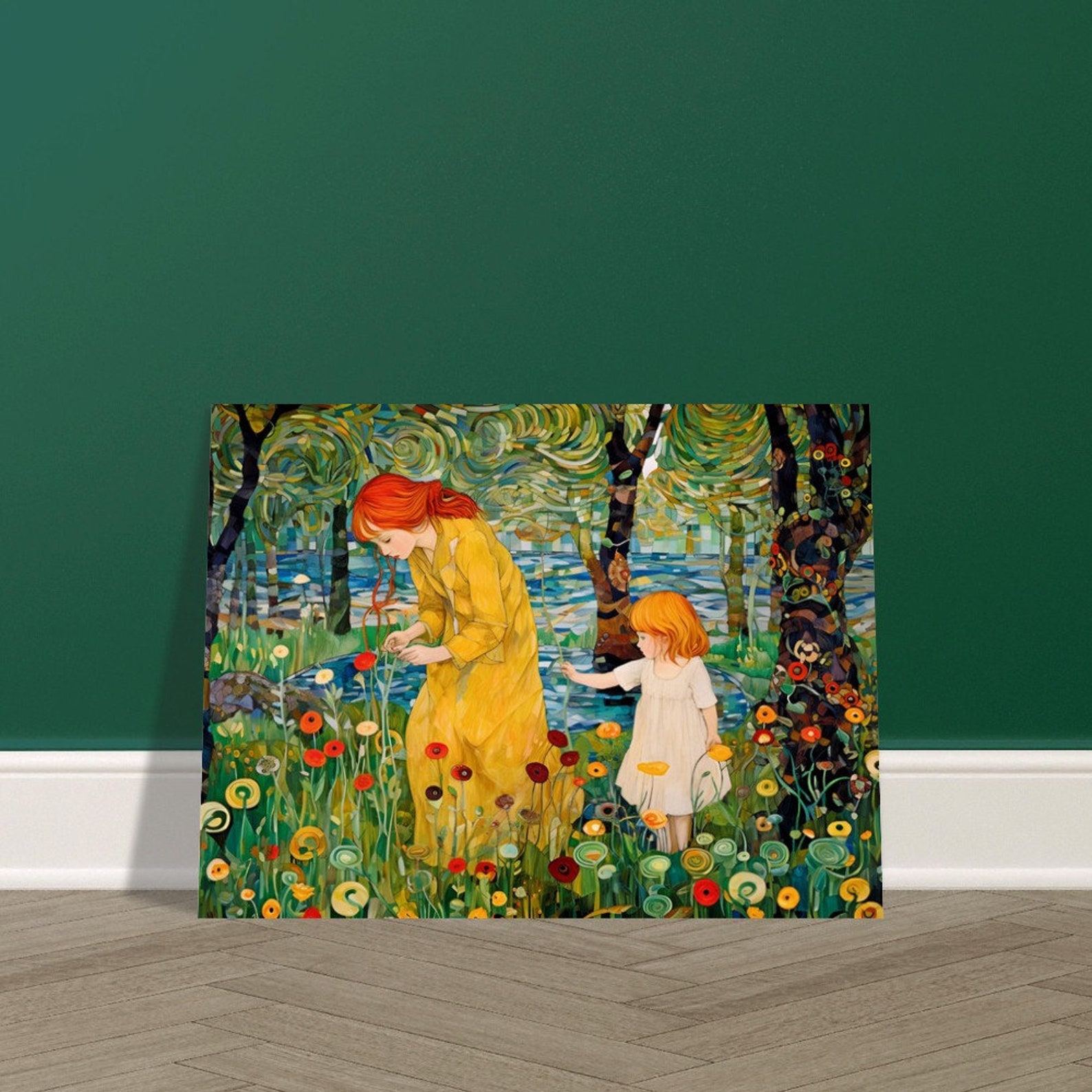 Mother and Daughter, Gustav Klimt, Flower Garden Print, Wall Art, Large ...