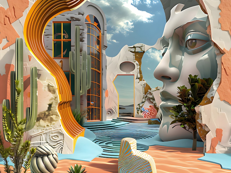 Set of 5 in 5K Surreal Digital Art Scenes With Unconventional Items and ...