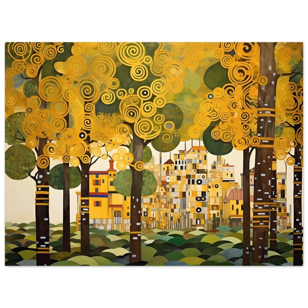 Gustav Klimt Style Landscape Poster, Vibrant Wall Decor, Colorful Art ...