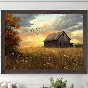 Rustic Barn Sunset Print – Farmhouse Wall Art, Country Landscape Decor ...