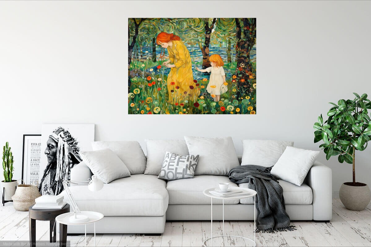 Mother and Daughter, Gustav Klimt, Flower Garden Print, Wall Art, Large ...