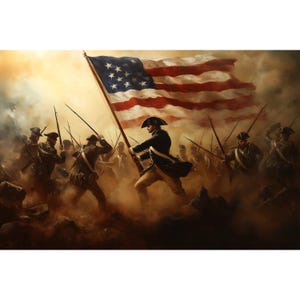 American Revolution Battle Print - Patriotic Wall Art With Soldiers and ...