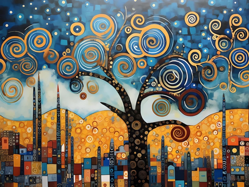 Set of 5! Unique Gustav Klimt Inspired Landscapes in 5K! Print on ...