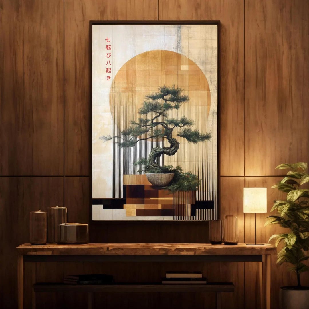 Inspirational Zen Decor - Wood Panel Styling Bonsai Print - Japandi ...