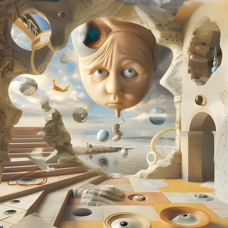 Set of 5 in 5K Surreal Digital Art Scenes With Unconventional Items and ...