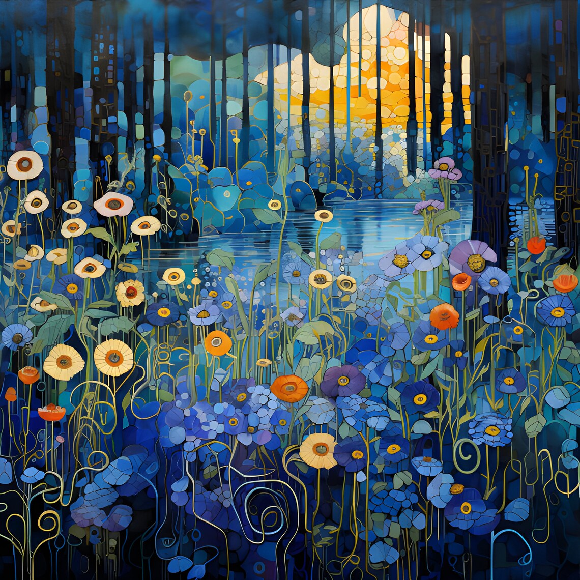 Set of 5 Gustav Klimt Inspired Landscape Paintings in 5K Digital ...