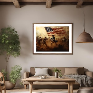 American Revolution Battle Print - Patriotic Wall Art With Soldiers and ...
