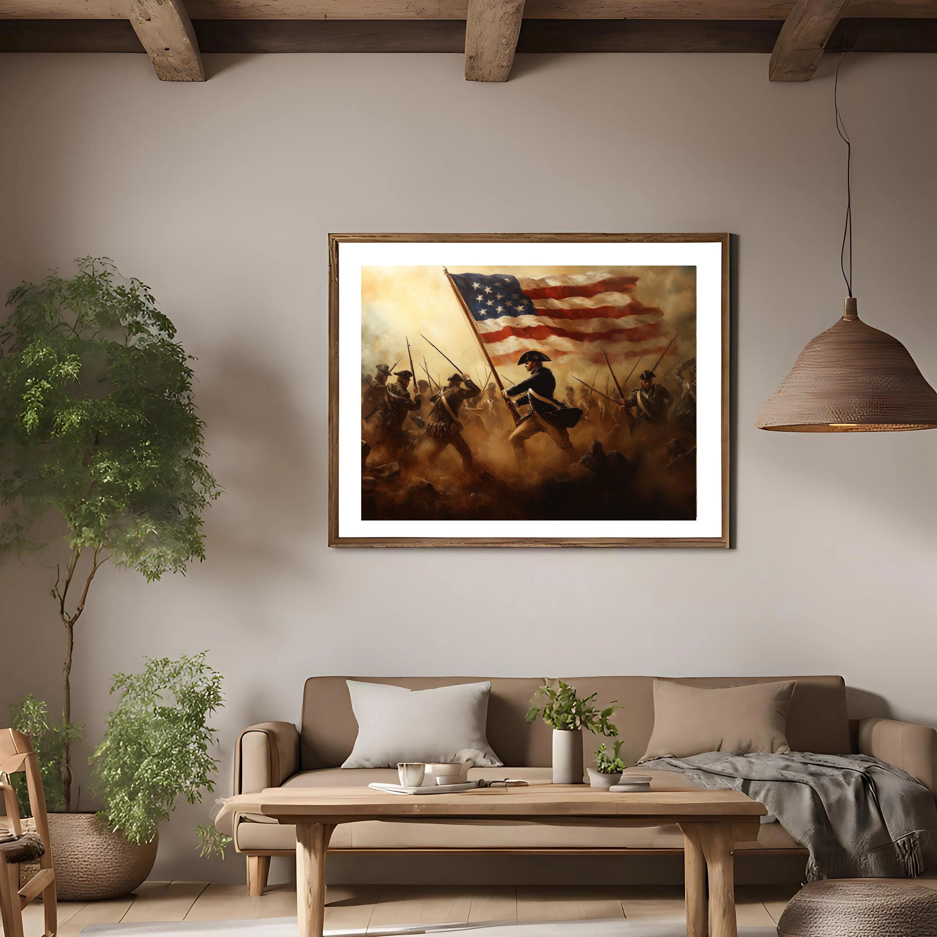 American Revolution Battle Print - Patriotic Wall Art With Soldiers and ...