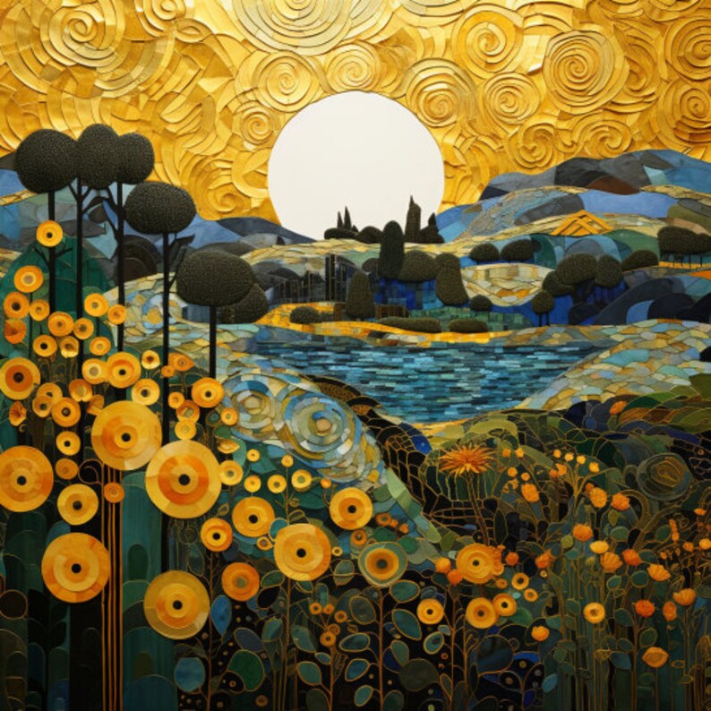 Incredible Gustav Klimt Inspired Landscapes in 5K Set of 5. Print on ...