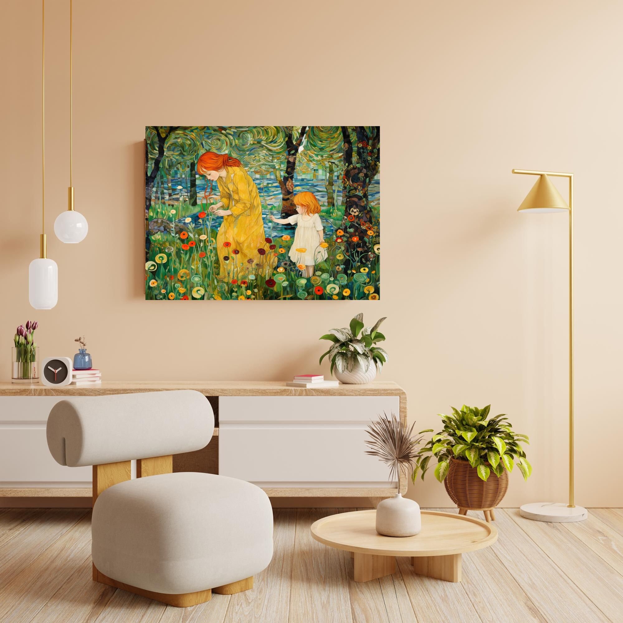 Mother and Daughter, Gustav Klimt, Flower Garden Print, Wall Art, Large ...