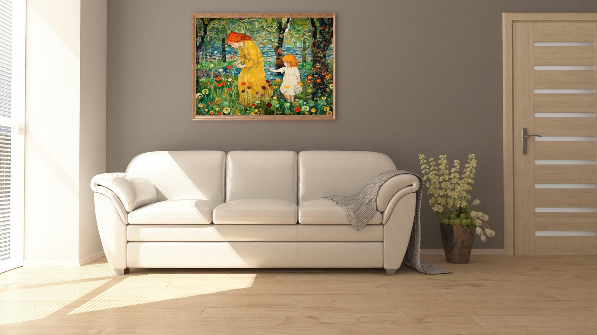 Mother and Daughter, Gustav Klimt, Flower Garden Print, Wall Art, Large ...
