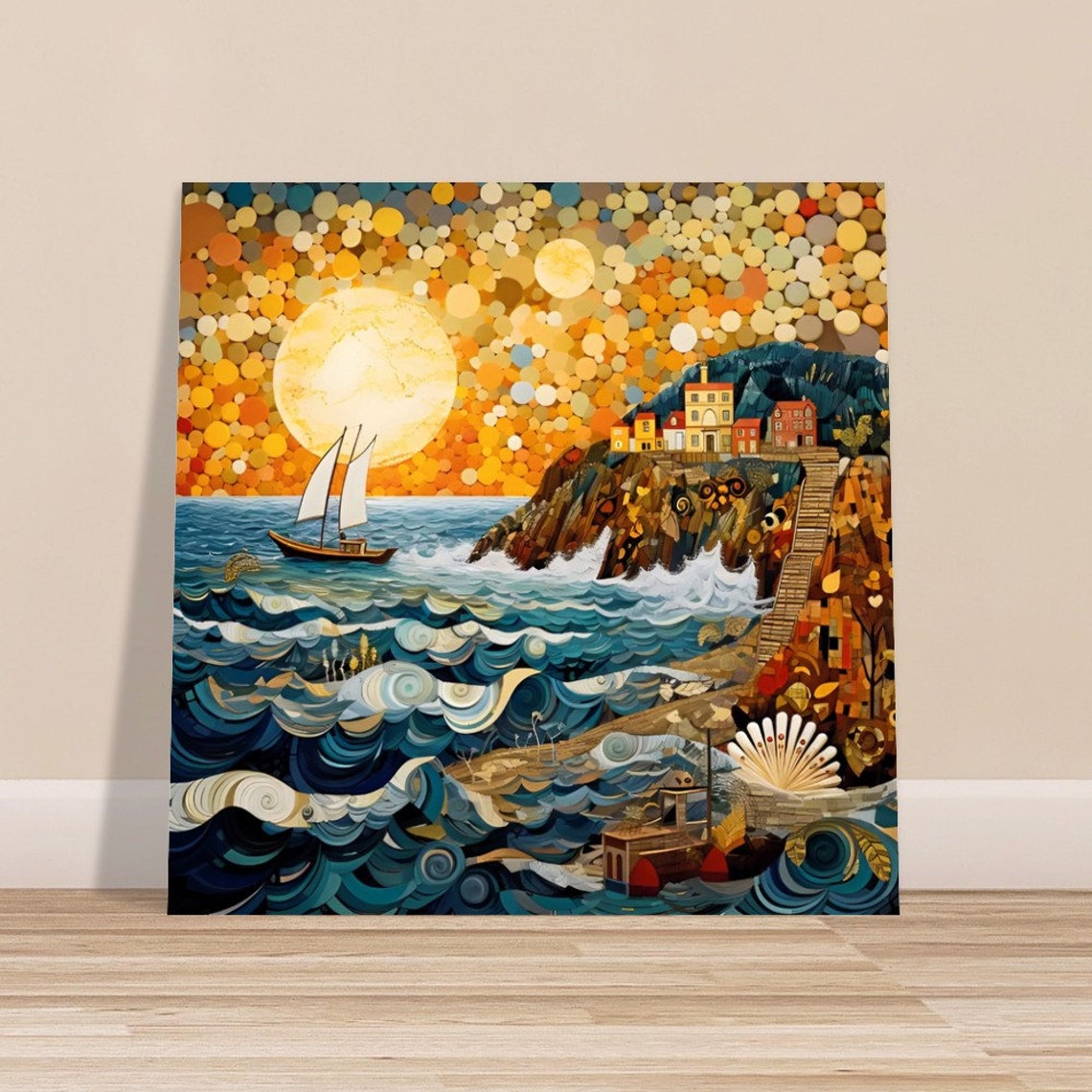 Nautical Themed Gustav Klimt Style Print, Sailboat Wall Art, Coastal ...